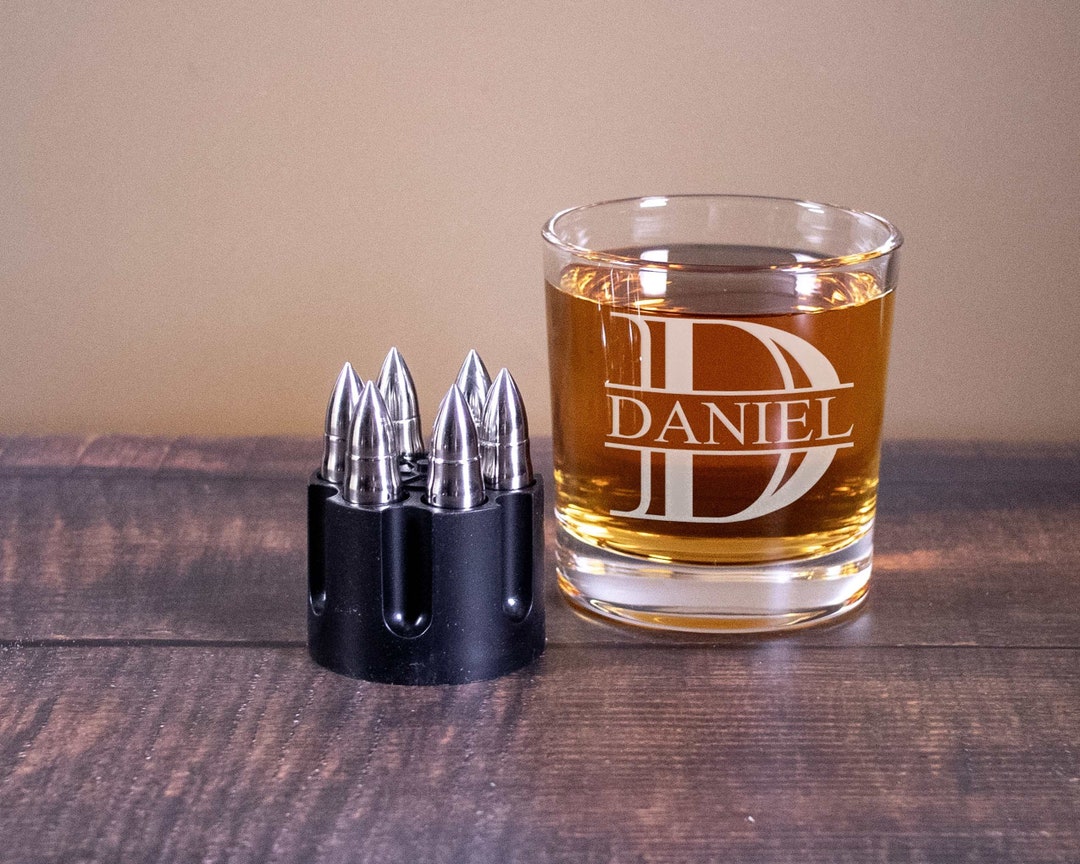 Whiskey Stone Bullets With Engraved Whiskey Glass | Gift for Dad | Gift ...
