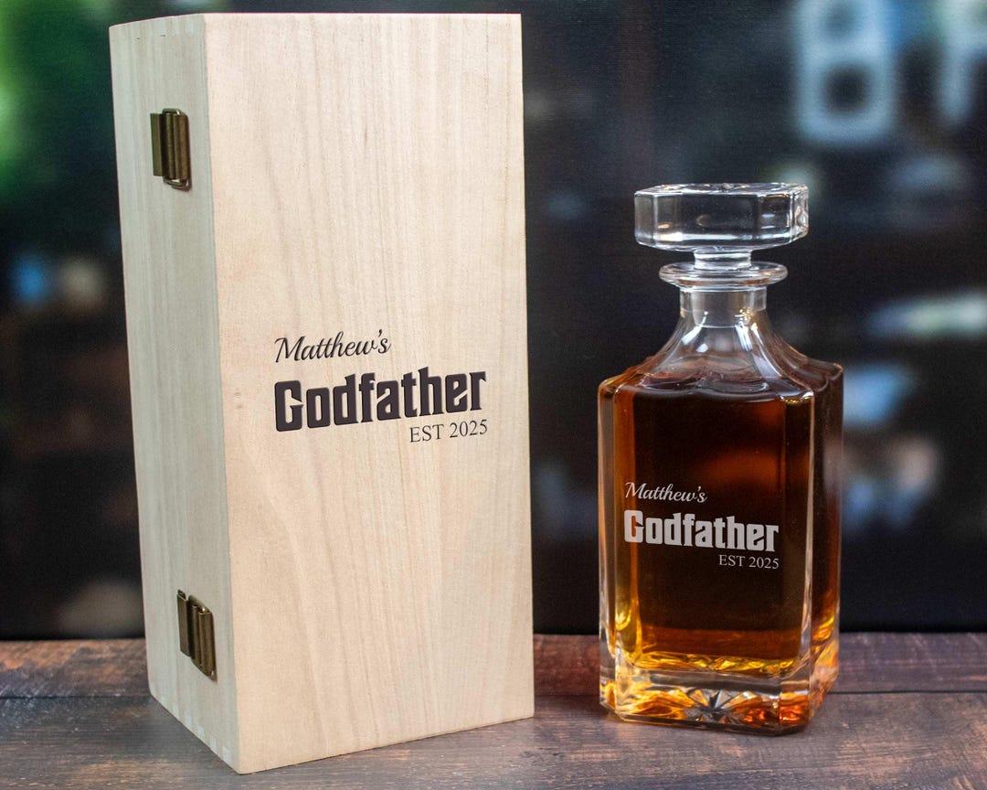 Engraved Whiskey Decanter Set: Godfather Proposal Gift in Wooden Box - Etsy