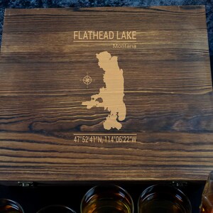 Flathead Lake, Montana Lake Map Engraved on Glass Whiskey Decanter Gift ...