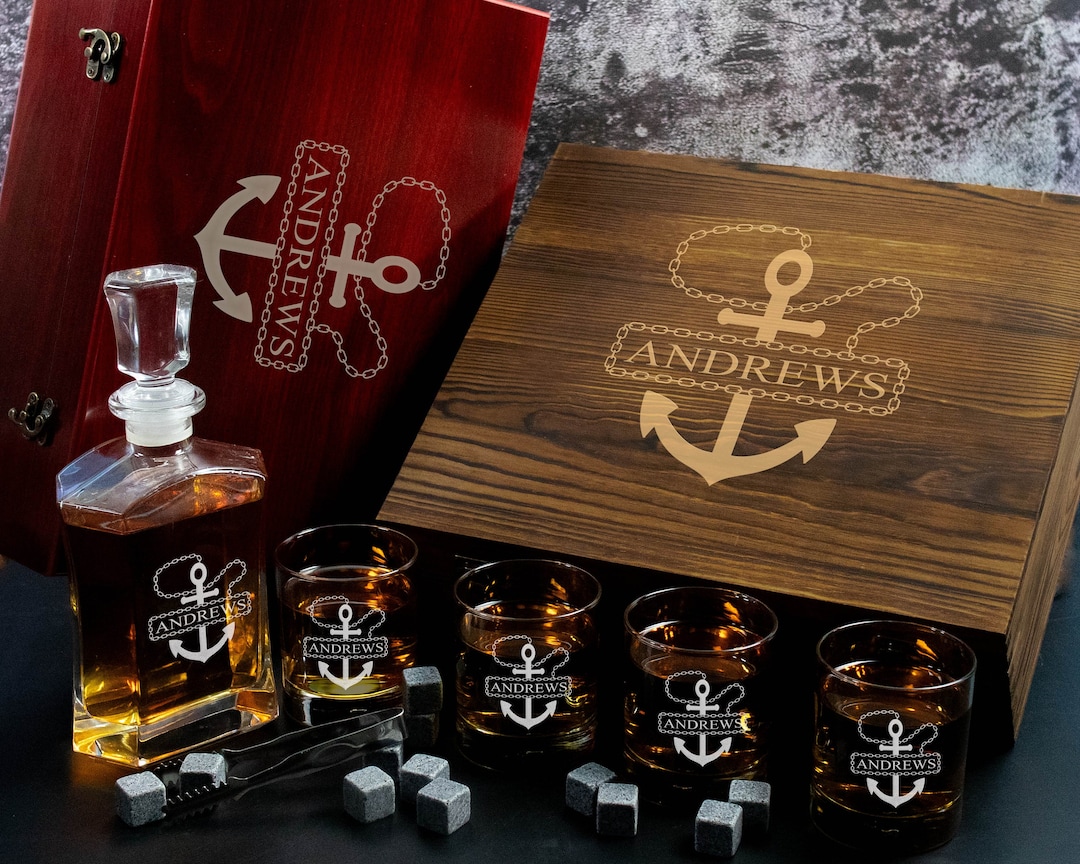Personalized Anchor Engraved Decanter and Whiskey Glass Gift Box ...