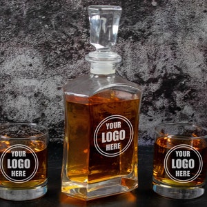 Your Company Logo on an Engraved Whiskey Decanter Gift Set in a Wood ...
