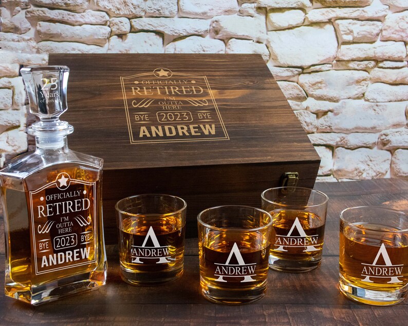 Retirement Gift Box Personalized Whiskey Decanter Gift Set - Etsy