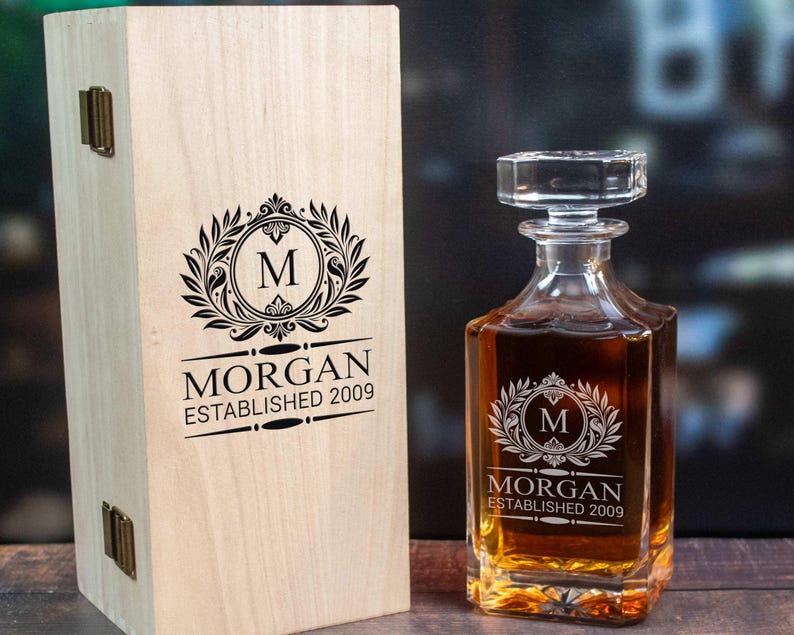 Engraved Whiskey Decanter Set, 4 Whiskey Glasses, and Whiskey Stones in ...