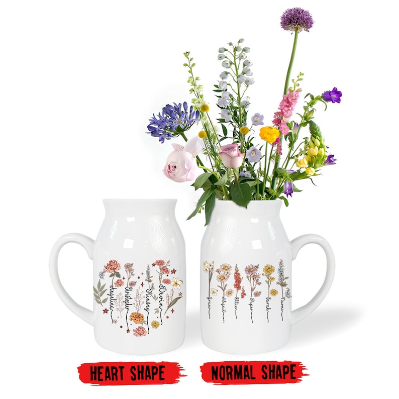 Personalized Birth Flower Flower Vase, Custom Birth Month Flower Vase ...