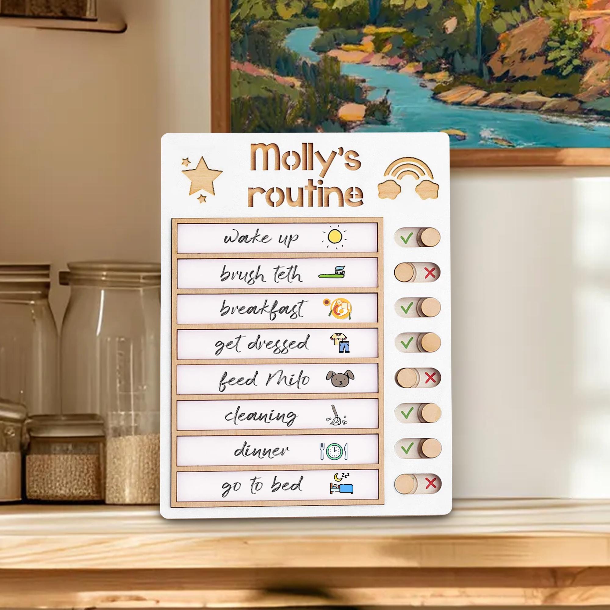Customized Wooden Toddler Routine Chart, Visual Schedule for Kids ...