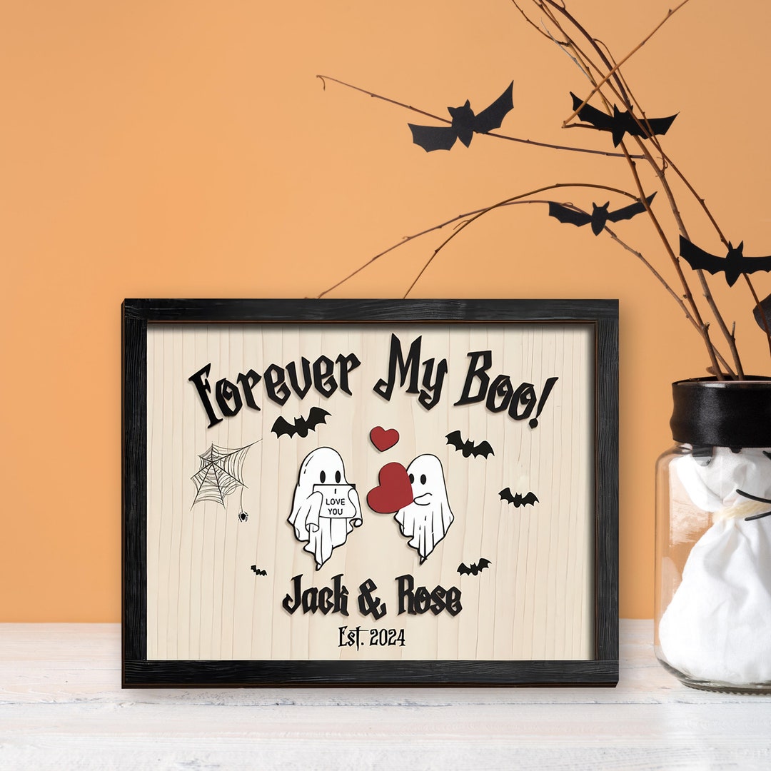 Personalized Forever My Boo, Halloween Cute Couples Wooden Sign, Ghosts ...