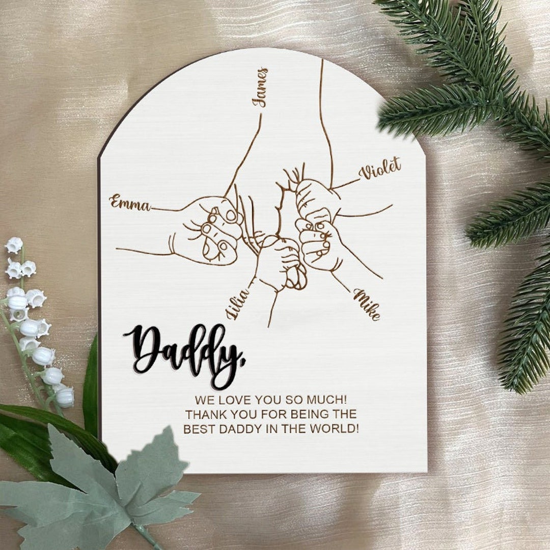 Fist Bump Dad and Kids Framed Sign, Custom Children Names Framed Sign ...