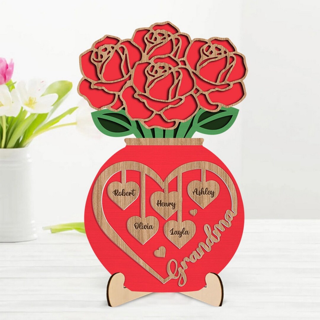 Personalized Grandma Wooden Rose Sign, Rose Bouquet Wood Sign ...