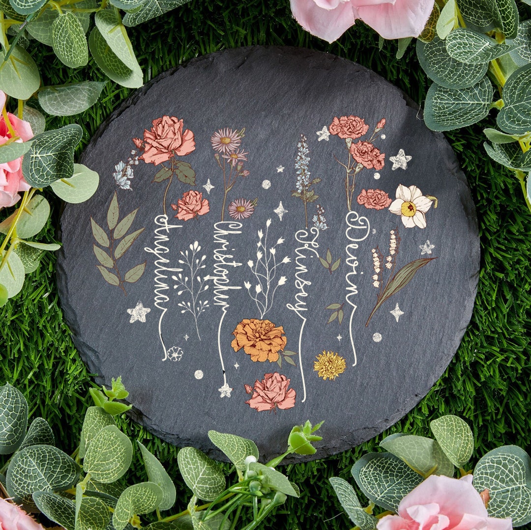 Personalized Garden Stone, Custom Birth Flowers Stone, Mother's Day ...