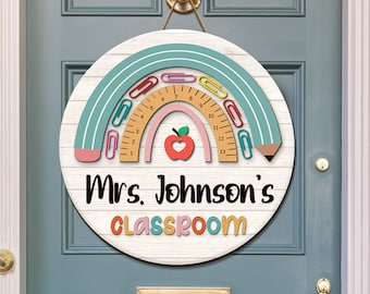 Custom Teacher Door Hanger, Personalized Teacher Pencil Name Sign ...