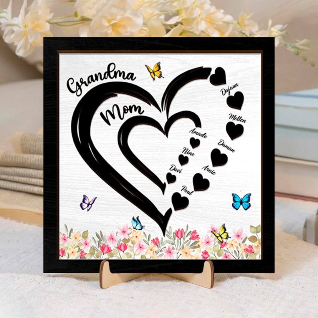 Grandma Mom Heart in Heart Personalized Wooden Plaque, Mother's Day ...