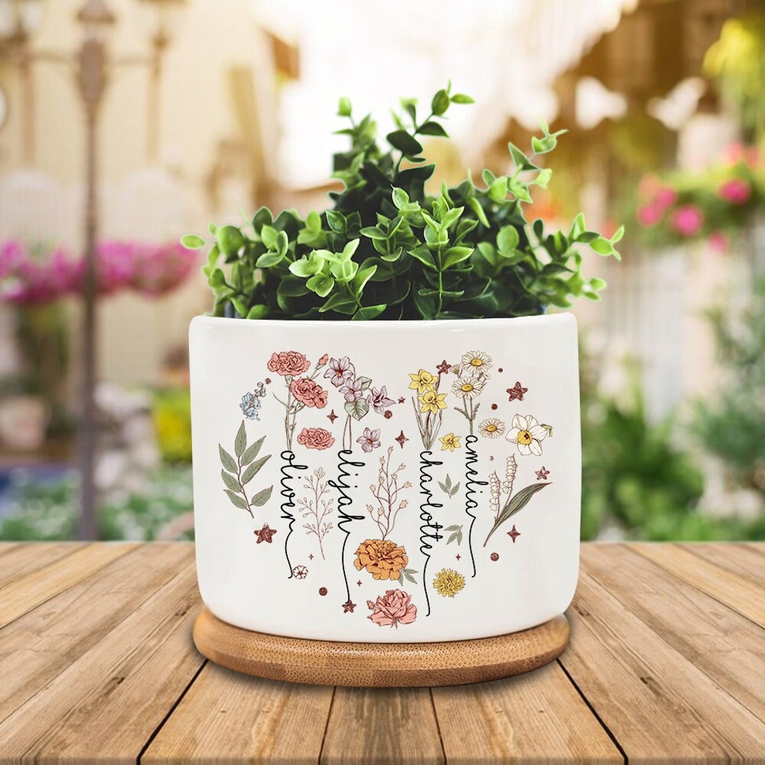 Personalized Birth Month Flower Plant Pot, Gift for Planter Lovers ...