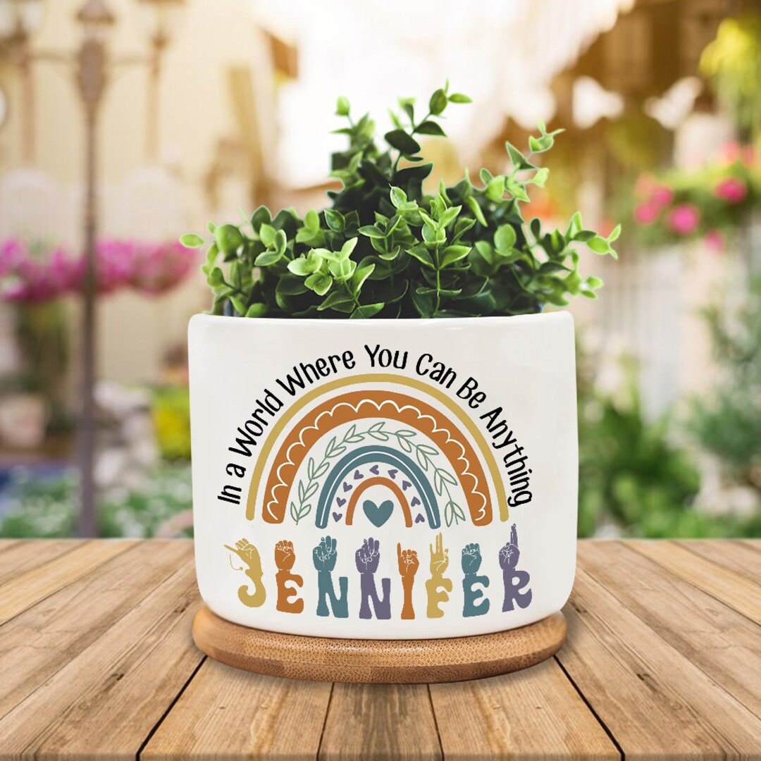 Personalized Sign Language Plant Pot, Gift for Planter Lovers, Outdoor ...