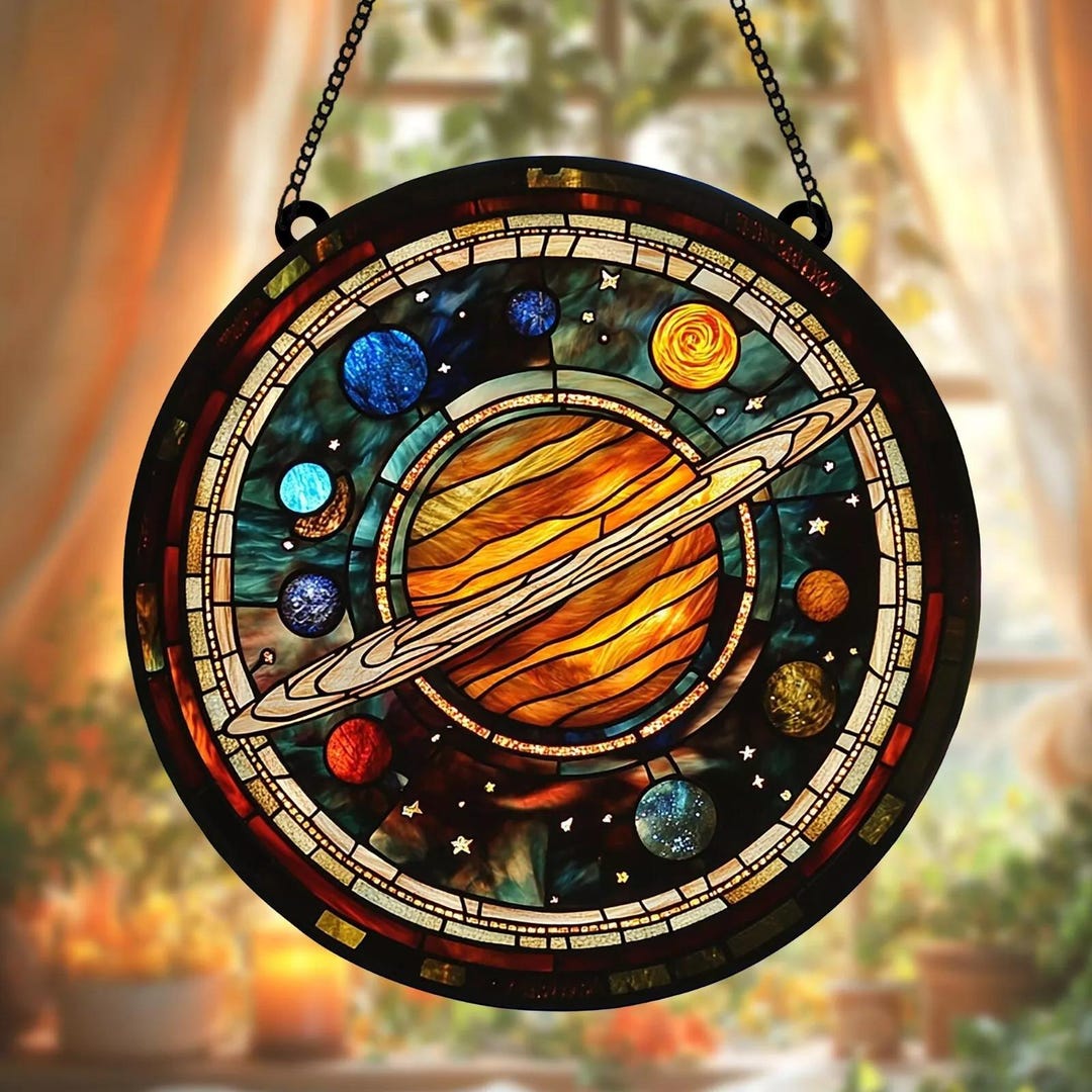 Solar System Decor, Universe Stained Glass Window Hanging, Planet Art ...