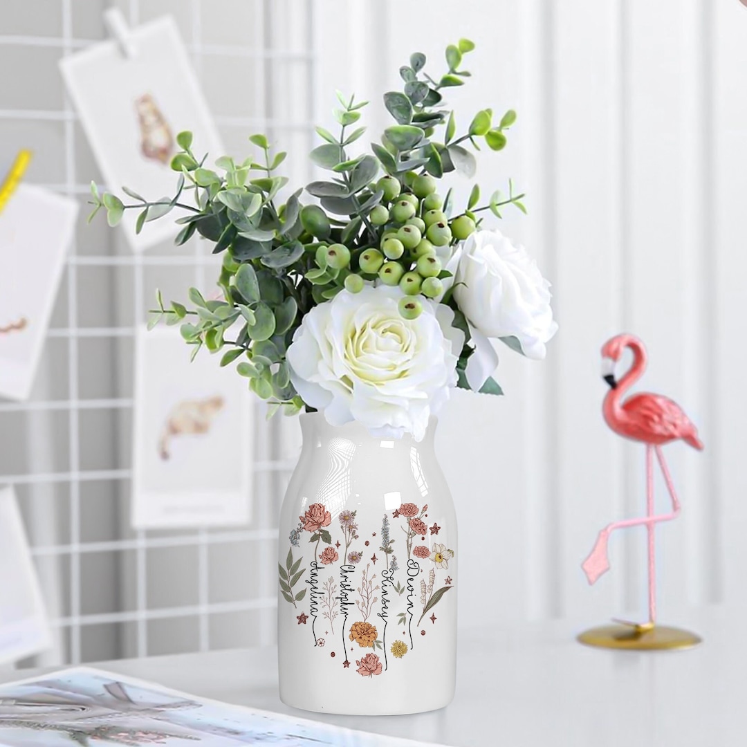 Personalized Birth Flower Flower Vase, Custom Birth Month Flower Vase ...