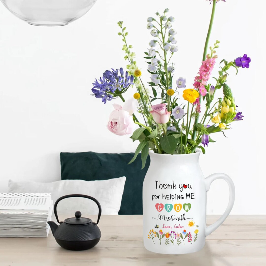 Thank You for Helping Me Grow, Personalized Teacher Flower Vase ...
