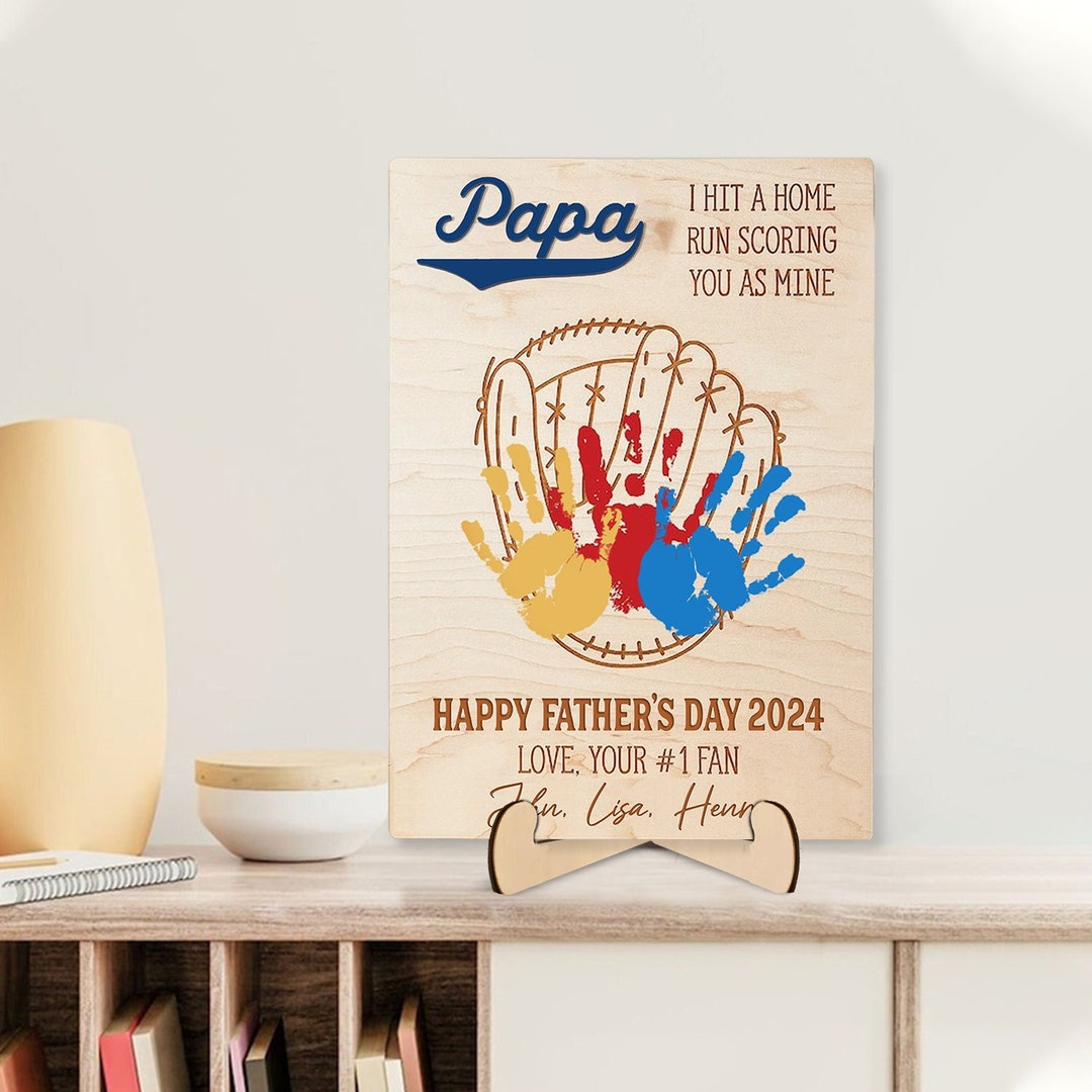 Personalized Father's Day Handprint Sign, Baseball Handprint Sign ...
