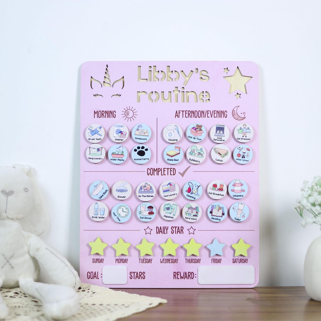 Personalized Kids Routine Chart With Velcro Tokens, Custom Chore Chart ...
