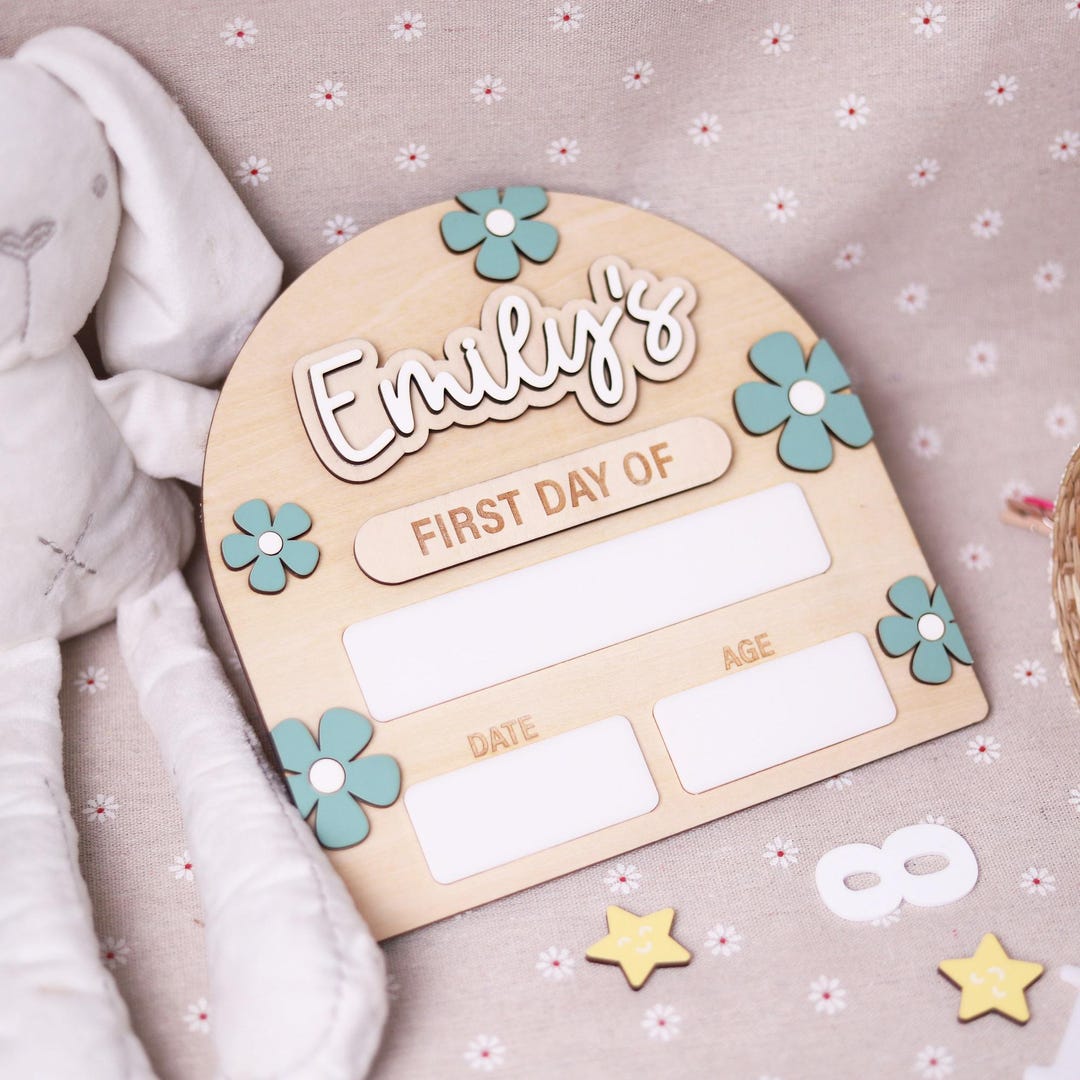 Personalized Birth Flowers First Day of School Sign, Custom Floral Back ...