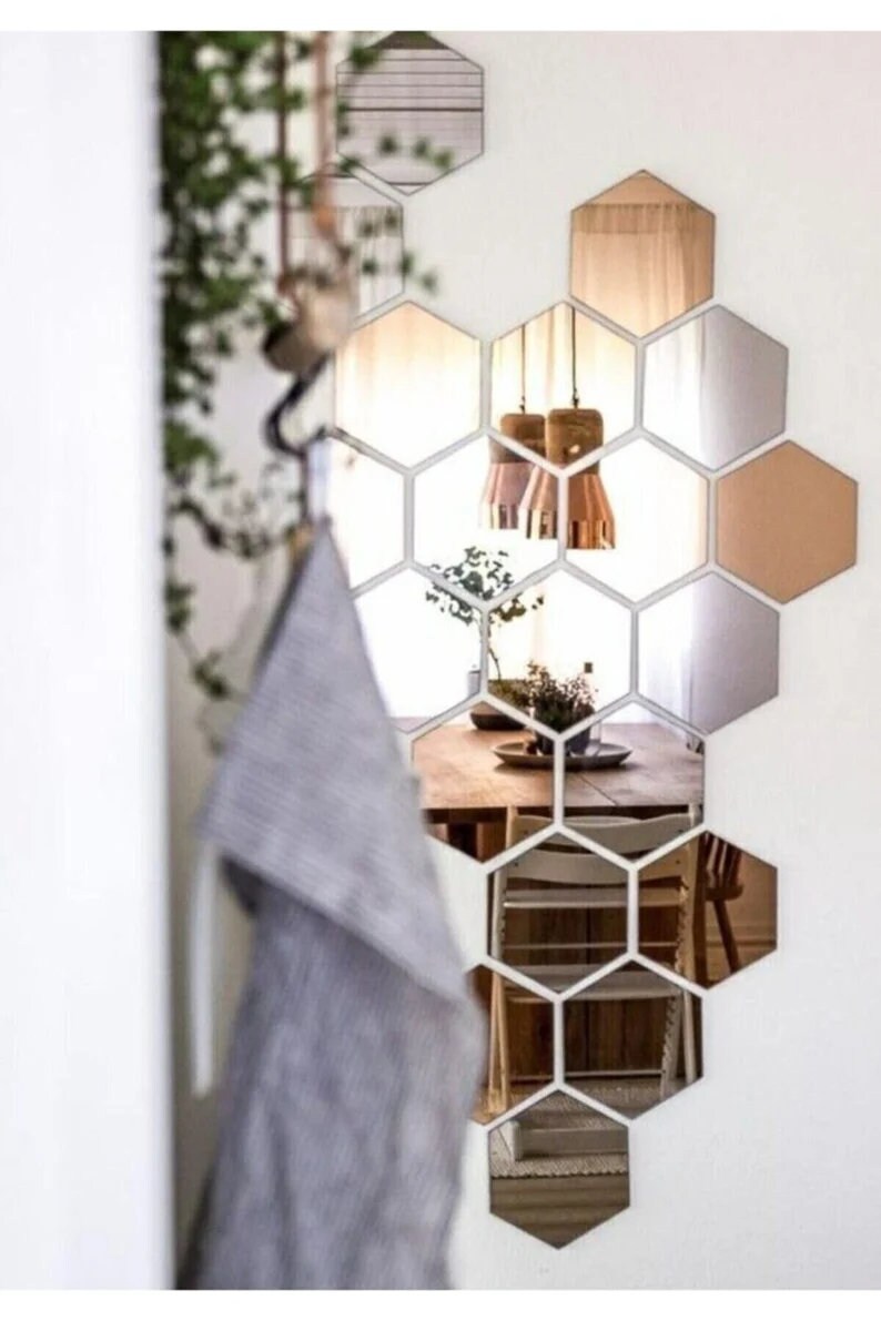 Honeycomb Wall Mirror Stickers Hexagon Mirror Wall Sticker silver Color ...