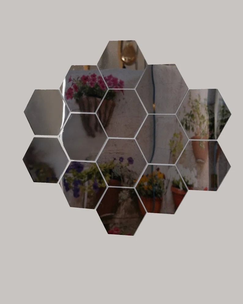 Honeycomb Wall Mirror Stickers Hexagon Mirror Wall Sticker silver Color ...
