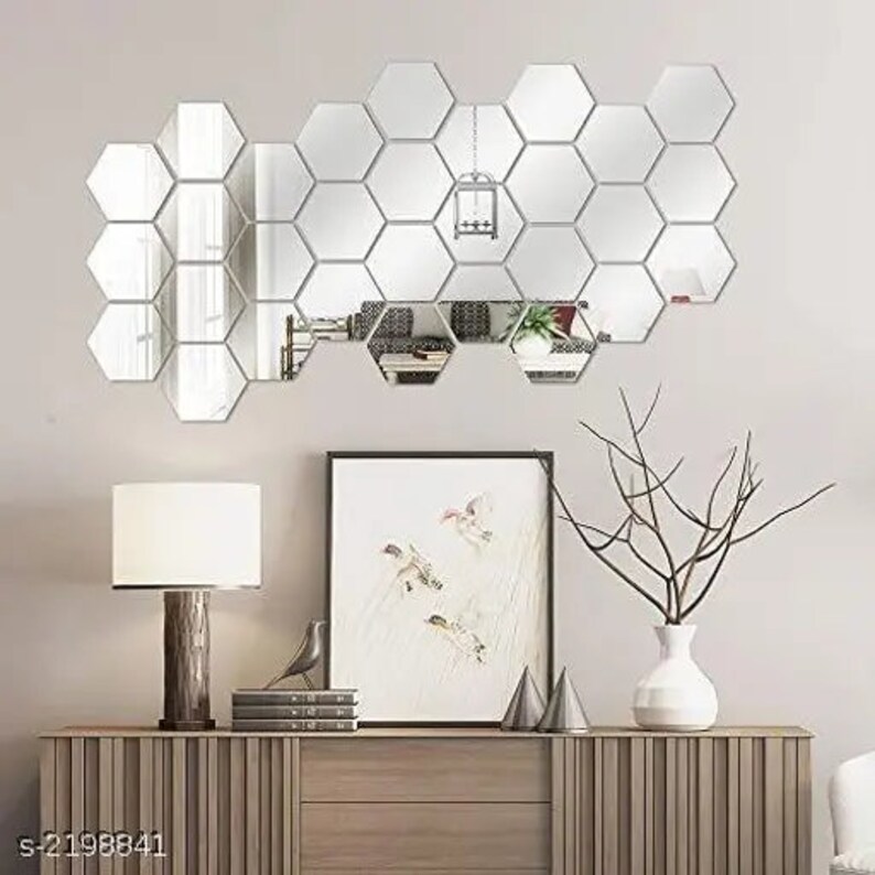 Honeycomb Wall Mirror Stickers Hexagon Mirror Wall Sticker silver Color ...