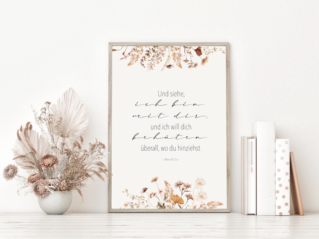 Christian Flower Poster With Bible Verse Genesis 28:15 Inspirational ...