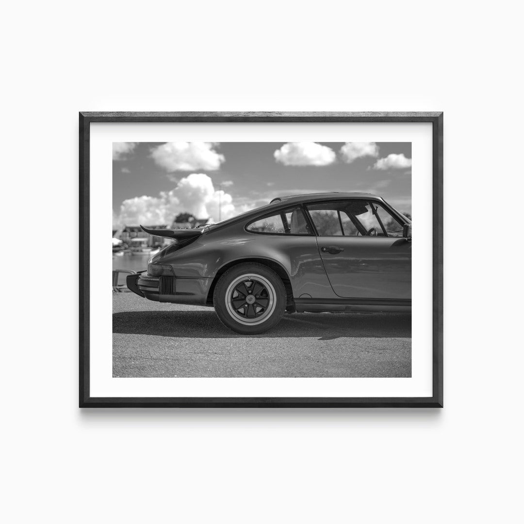 Rear View of A Vintage Black Porshe Poster black and White Minimalistic ...