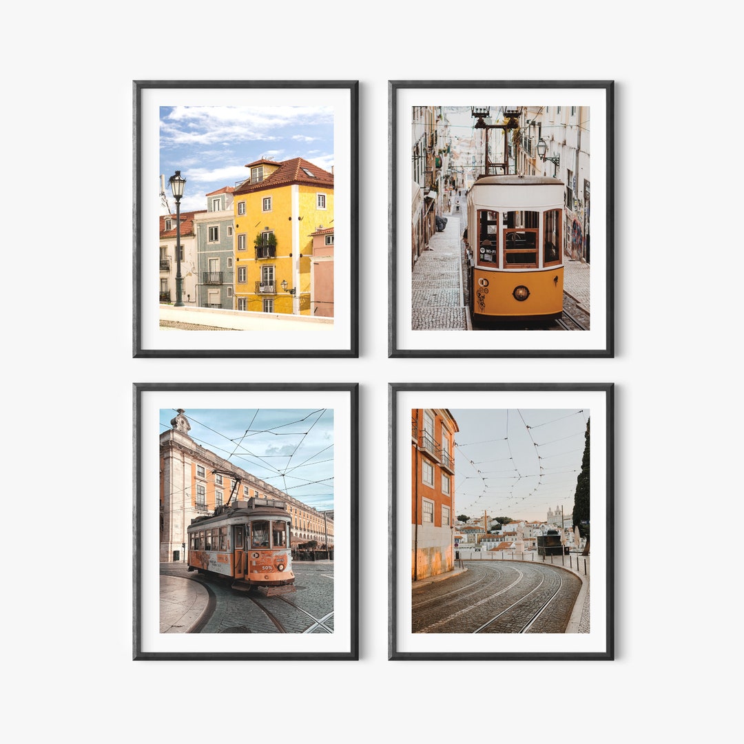 Lisbon Set of 4 Printable Wall Art Yellow Tram Print Lisbon Colorful ...