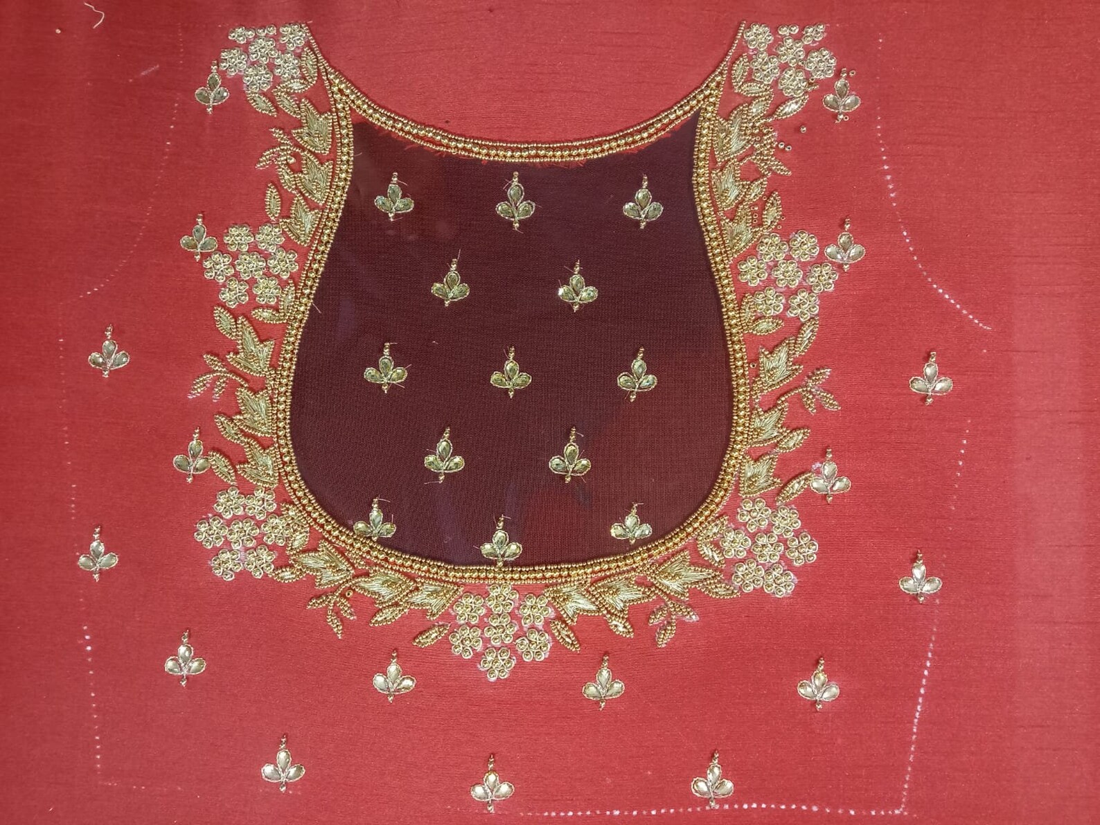 Red Gold Maggam Work Aari Work Handmade Saree Blouse . Made to Your ...