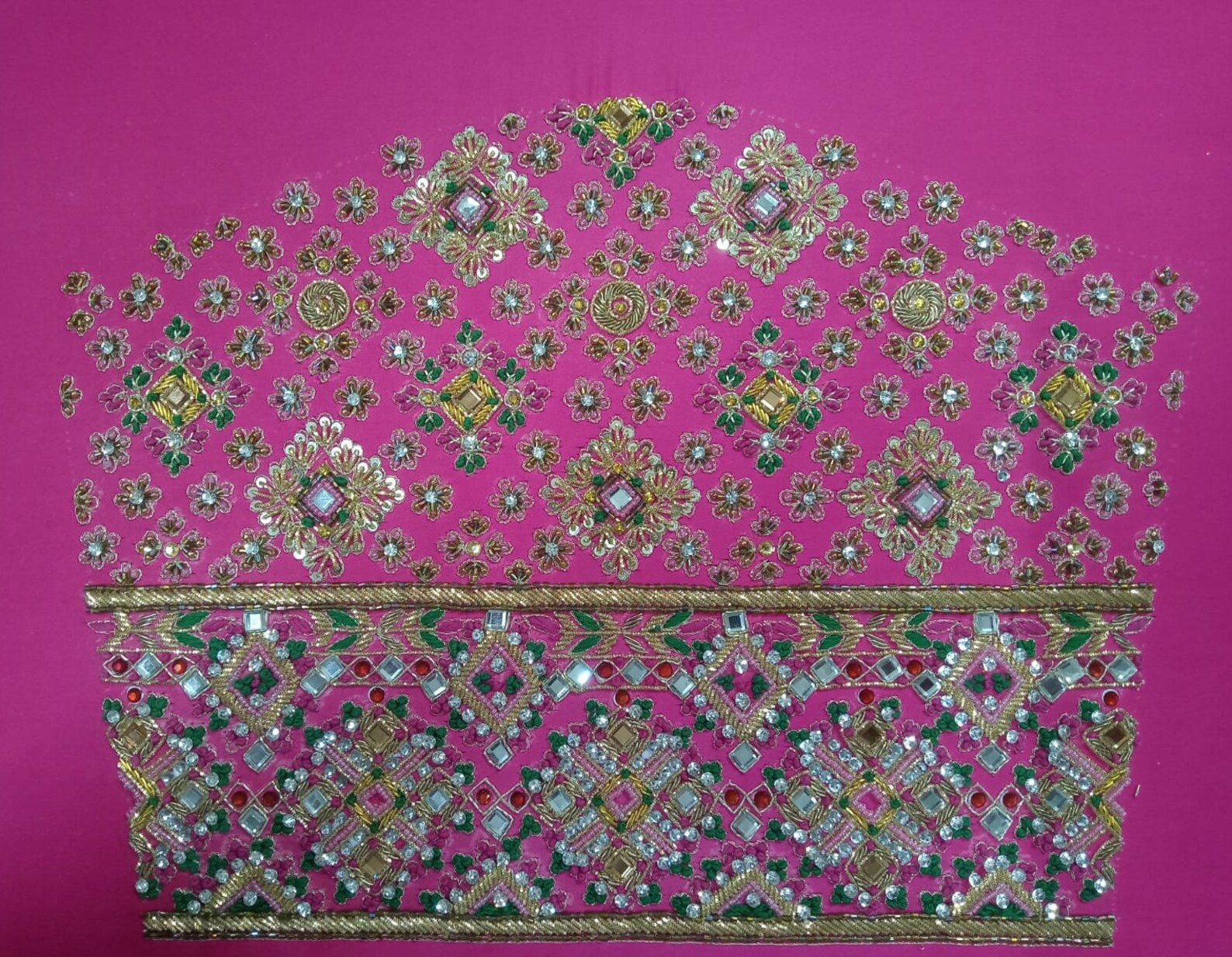 Pink , Green and Gold Maggam Work Peacock Design Blouse | Aari Work ...