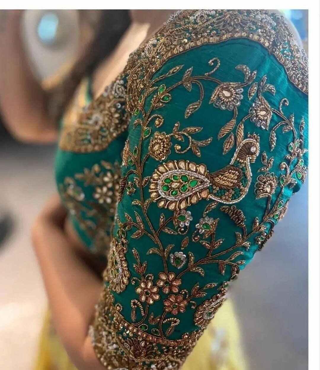 Sea Green Maggam Work Aari Work Handmade Saree Blouse . Made to Your ...