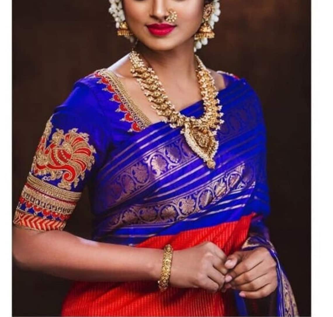 Royal Blue Maggam Work Blouse Aari Work Saree Blouse Aari Work Blouse ...