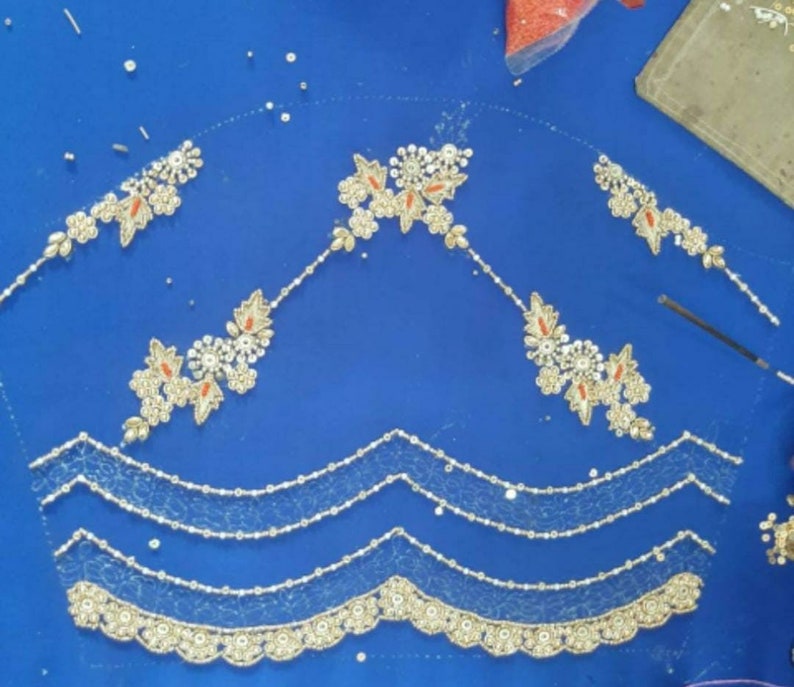 Navy Blue Maggam Work Aari Work Under 100 Dollars Handmade Silk Saree ...