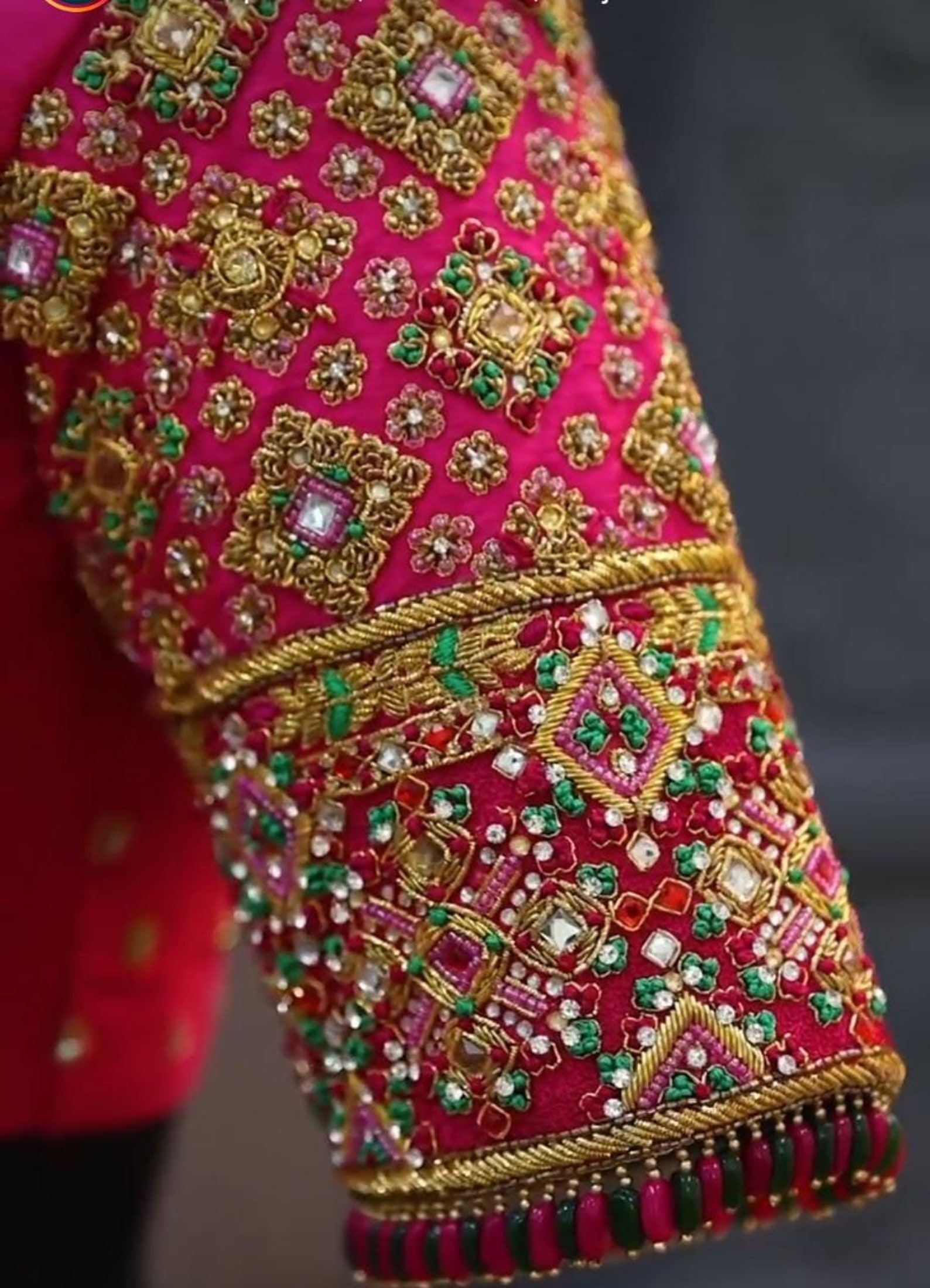 Pink , Green and Gold Maggam Work Peacock Design Blouse | Aari Work ...