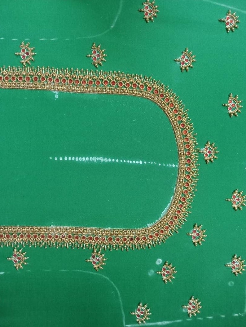 Buy Dark Green Maggam Work Aari Work Handmade Saree Blouse . Made ...