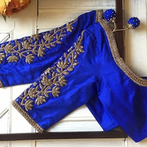 Buy Royal Blue Maggam Work Blouse Aari Work Saree Blouse Aari Work ...