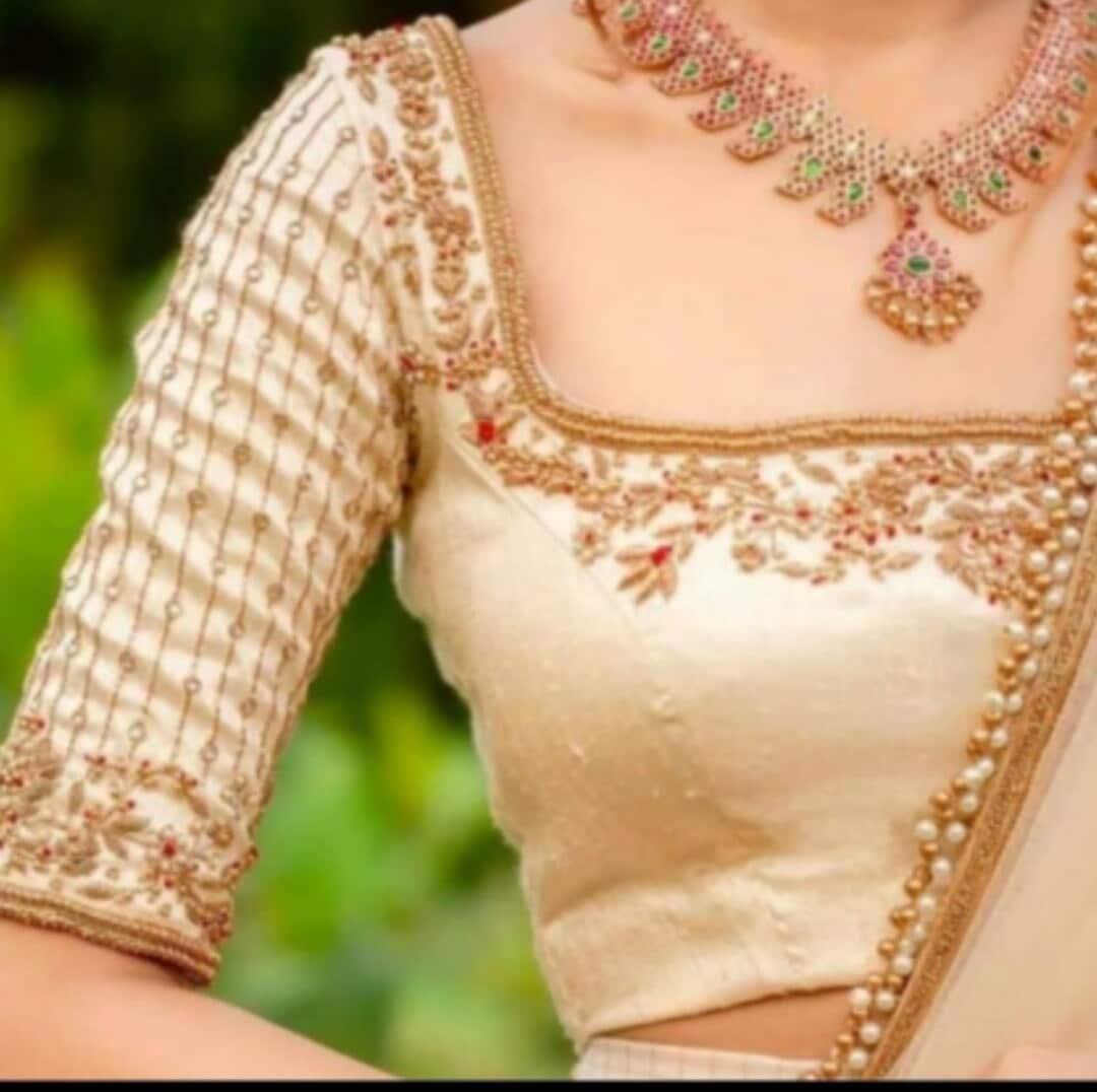 Dull Gold Maggam Work Aari Work Handmade Saree Blouse . Can Be Made in ...