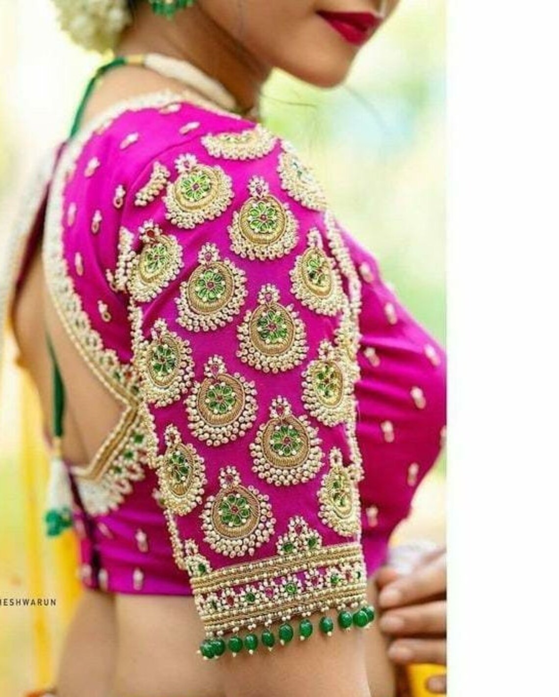 Majenta Pink Maggam Work Aari Work Handmade Blouse Aari Work Zardozi Blouse Deep Back - Etsy