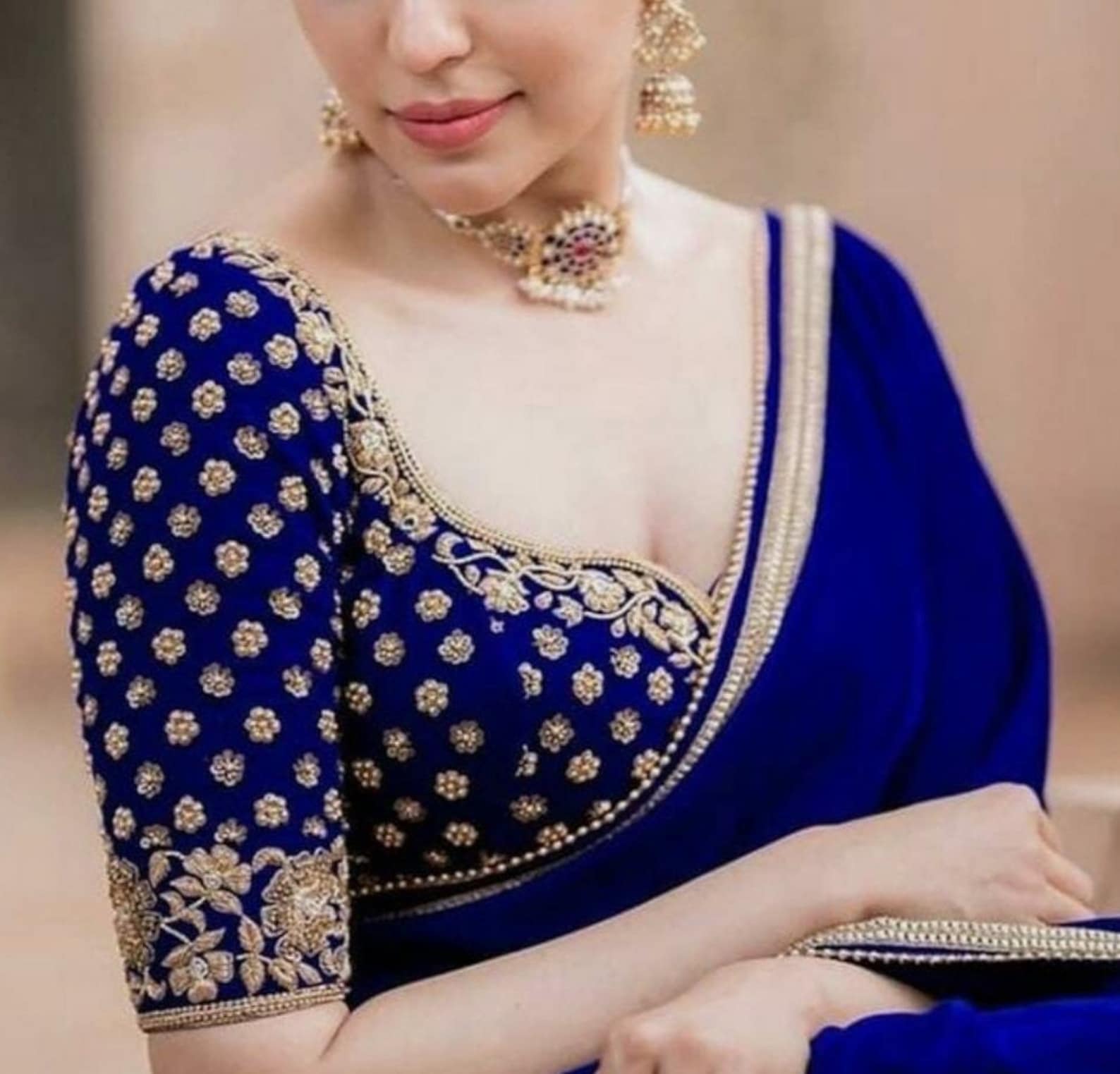 Buy Royal Blue Maggam Work Blouse Aari Work Saree Blouse Aari Work ...