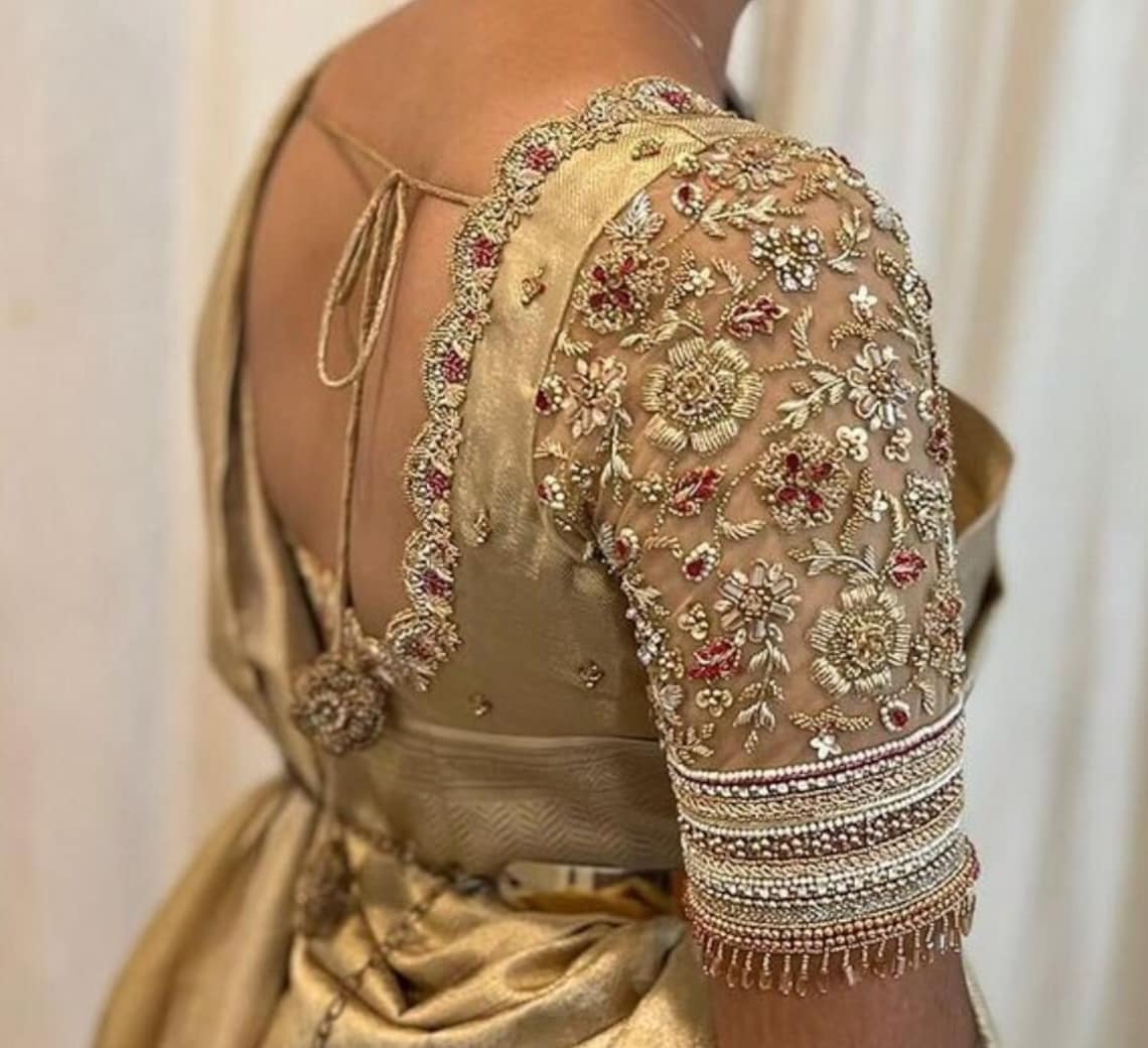 Gold Zardozi Work Blouse Aari Work Saree Blouse Aari Work Blouse Magam ...