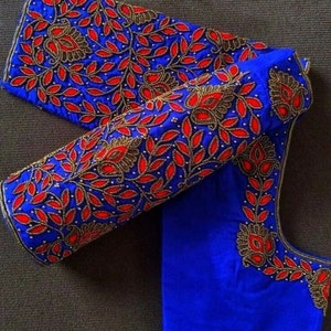 Buy Royal Blue Maggam Work Blouse Aari Work Saree Blouse Aari Work ...