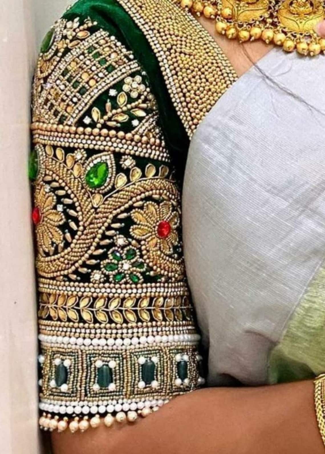 Green Maggam Work Blouse | Aari Work Saree Blouse | Aari Work Blouse ...