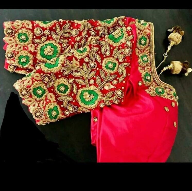 Red Gold Maggam Work Aari Work Handmade Saree Blouse . Made to Your ...