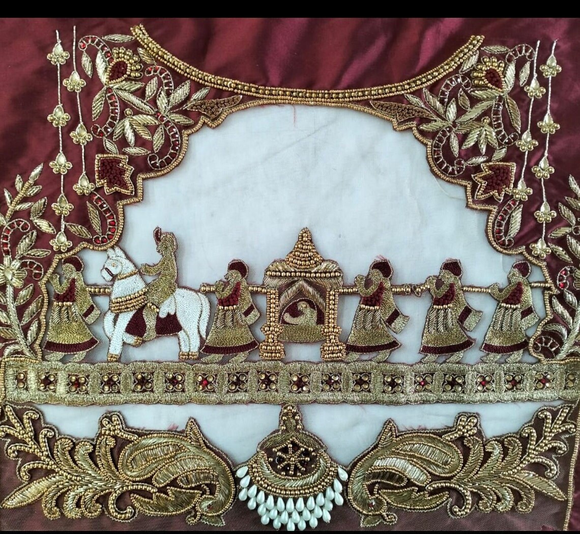 Maroon Maggam Handmade Blouse With Stones and Beads Heavy Back . - Etsy