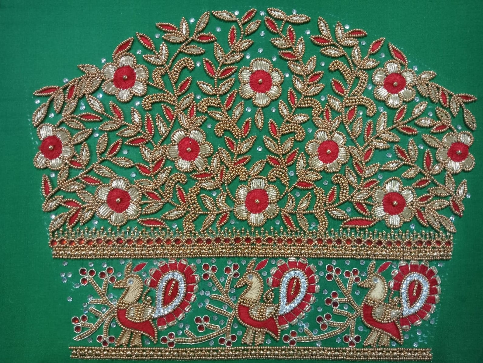 Buy Dark Green Maggam Work Aari Work Handmade Saree Blouse . Made ...