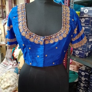 Navy Blue Maggam Work Aari Work Under 100 Dollars Handmade Silk Saree ...