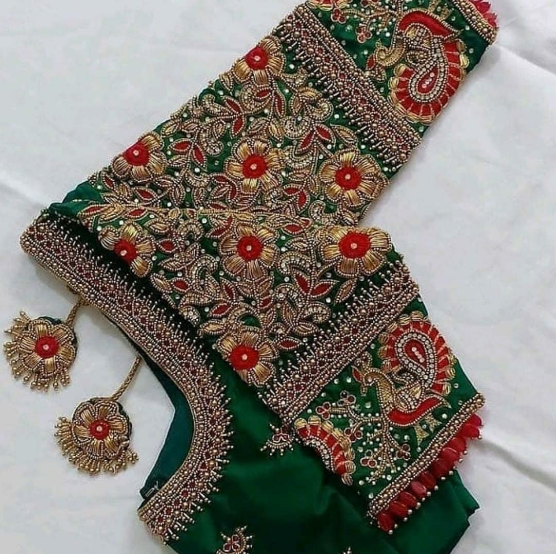 Dark Green Maggam Work Aari Work Handmade Saree Blouse . Made to Your ...