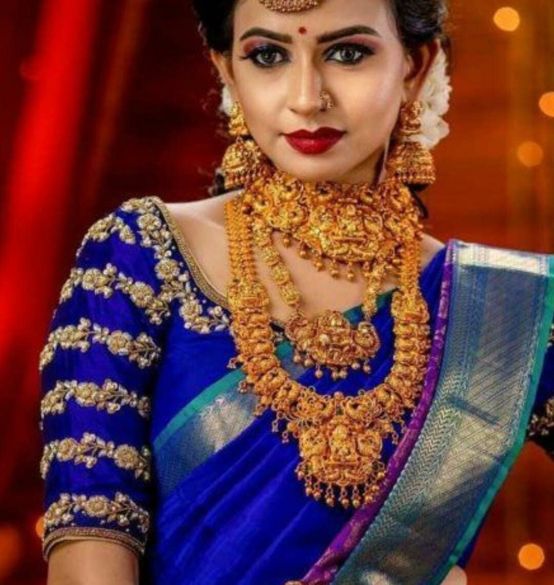 Buy Royal Blue Maggam Work Blouse Aari Work Saree Blouse Aari Work ...
