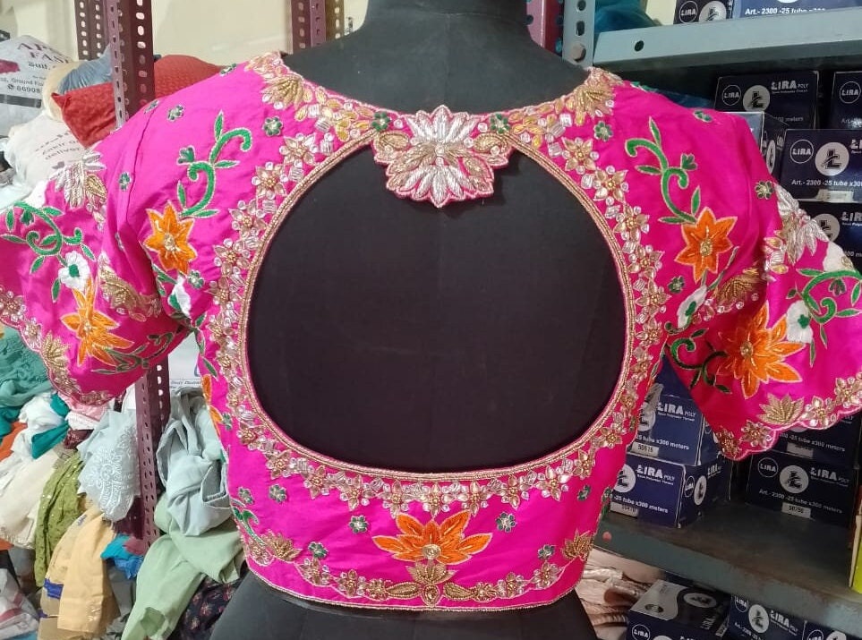 Rani Pink Maggam Work Aari Work Handmade Blouse Aari Work Zardozi ...
